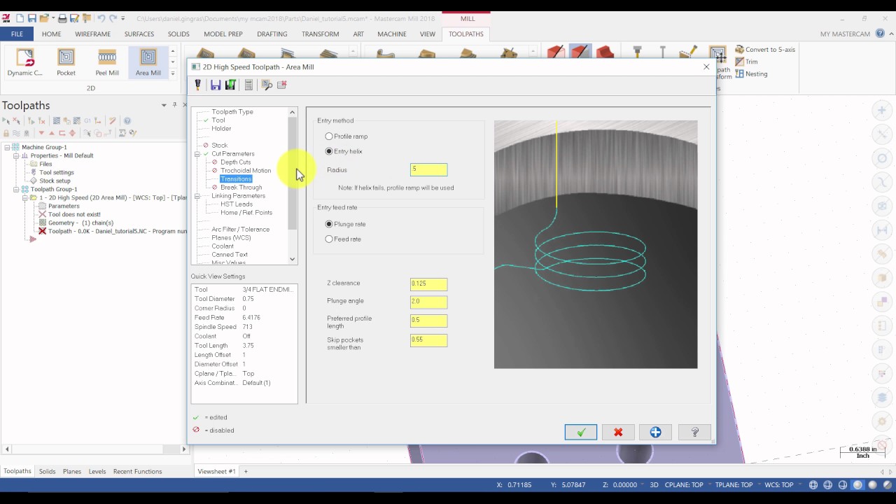 Mastercam 2018 Mill Essentials Tutorial 5 - 2D High Speed Dynamic Mill