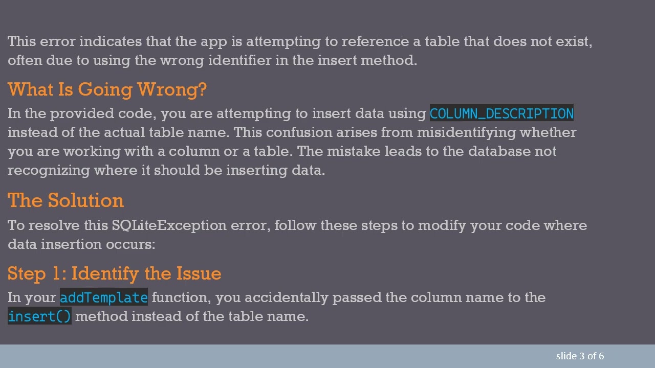 Solving the SQLiteException Error When Inserting Data in Android Studio