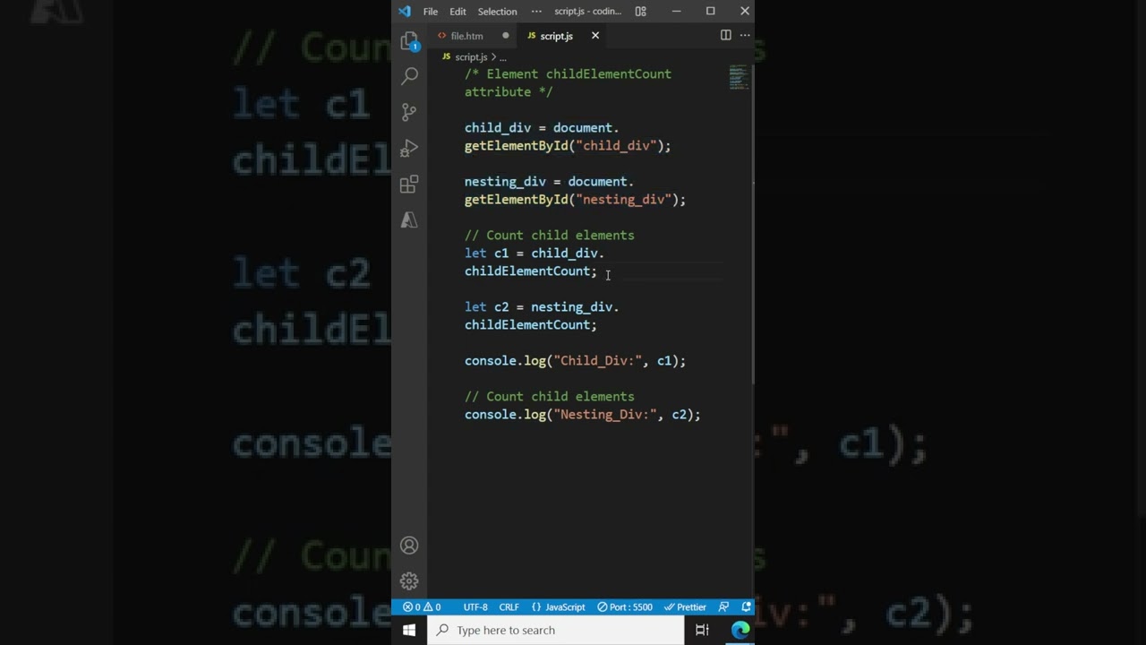 Element.childElementCount attribute - JavaScript Tutorial for Beginners