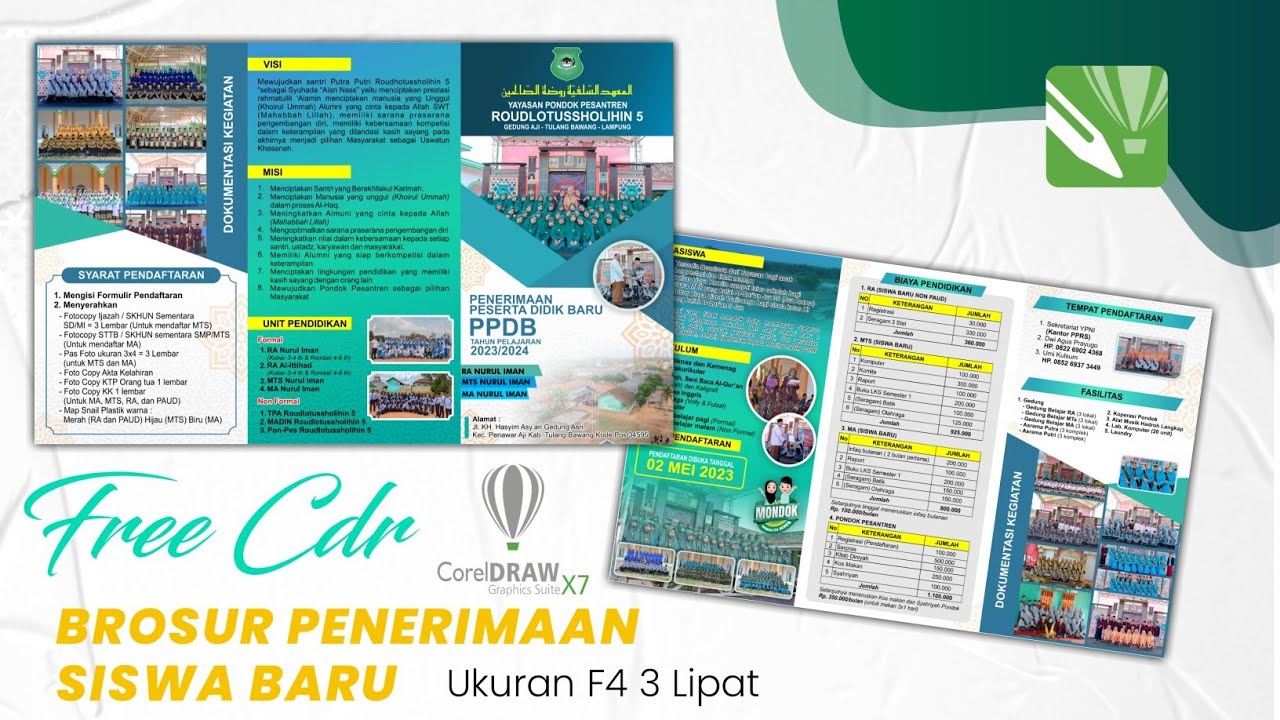 [Free Cdr] Desain Brosur Penerimaan Siswa/santri Baru F4 3 Lipat || CorelDraw Tutorial