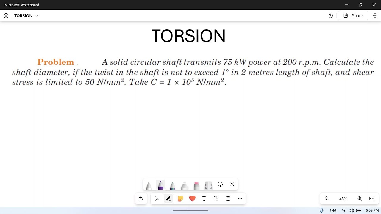 Torsion in shafts: 07: Numerical problem: allowable twist and shear stress in shaft