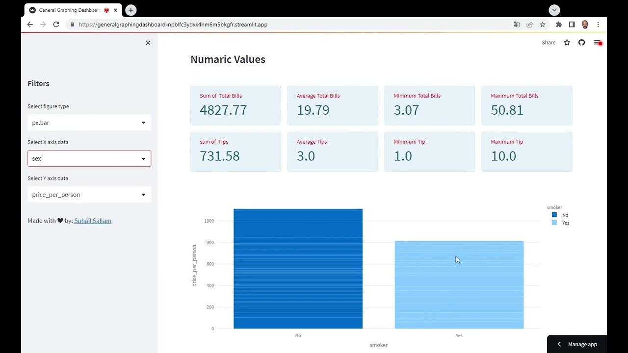 streamlit General Graphing App based on Tips Dataset