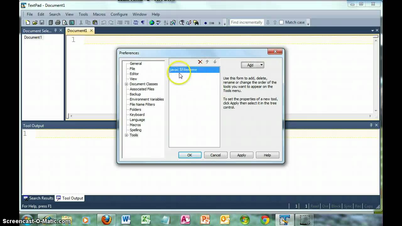 Manually Adding Compile Java to TextPad