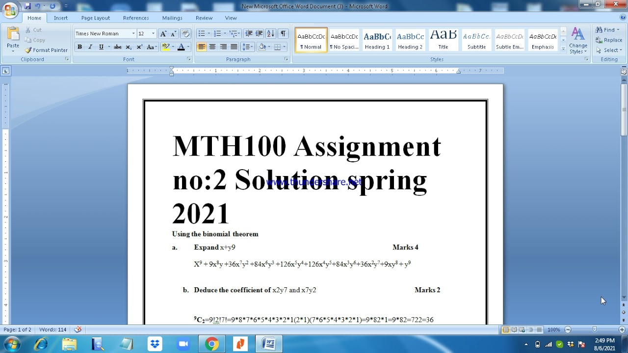 #MTH100 Assignment no :2 Spring 2021