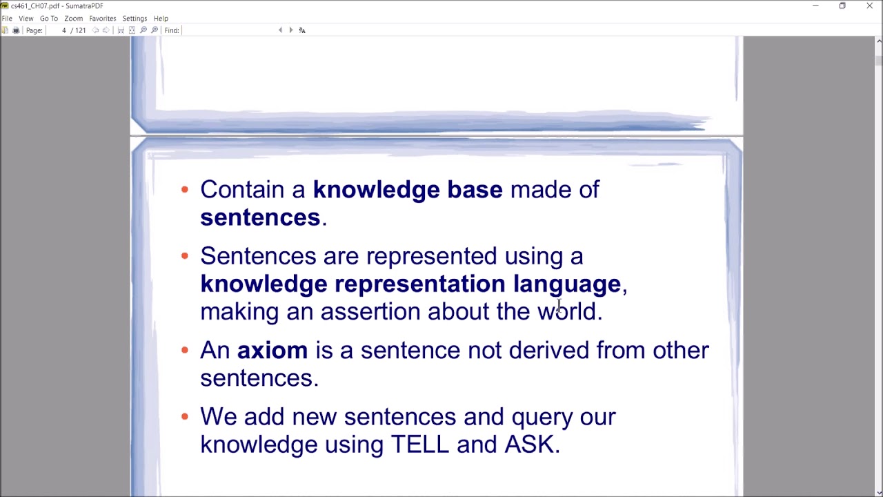 CS461 AI CH07 Lecture:  7.1:  Knowledge-Based Agents