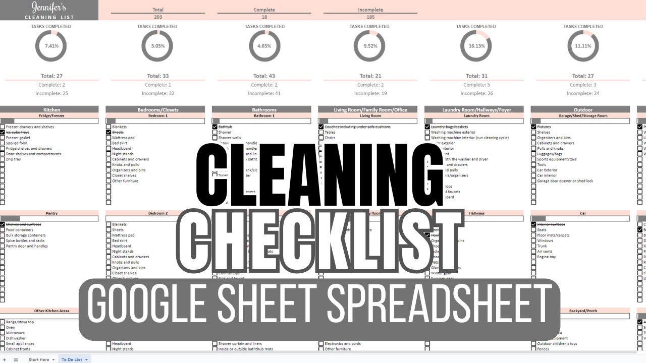 Cleaning Checklist Google Sheets Spreadsheet