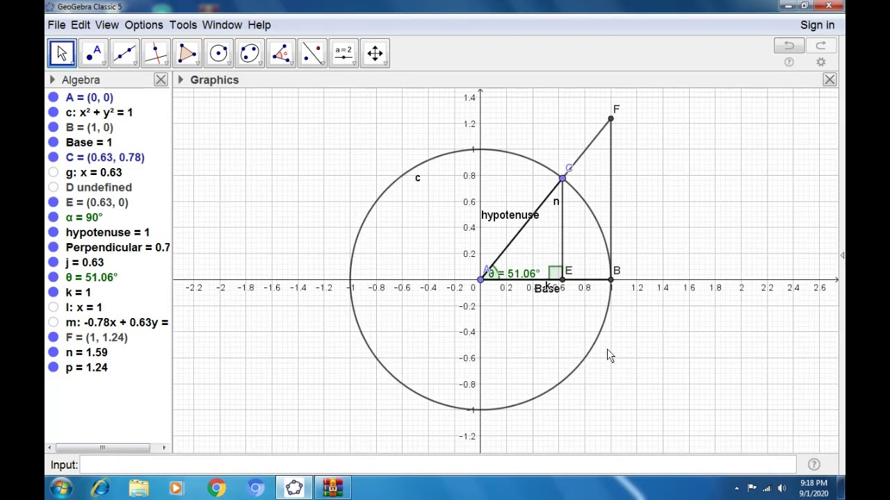 Solution of Trigonometric Ratios in Geogebra with visualization.