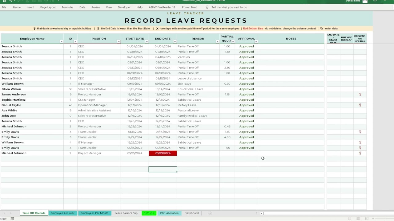 1. (Updated) Employee Time-Off Records - Time Off Records tab