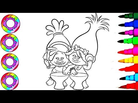 Colouring Drawings Disney Trolls DJ Suki and Poppy in Sparkle Rainbow ...