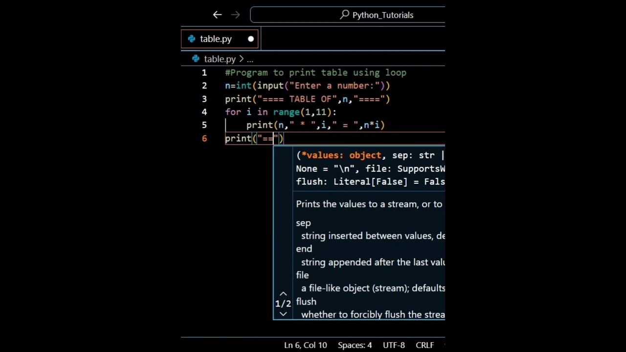 Python program to print multiplication table of entered number using for loop. | Python programs