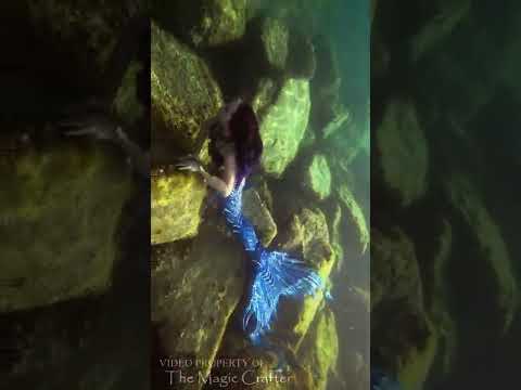 Mermaid stops to rest on boulders before swimming away #shorts