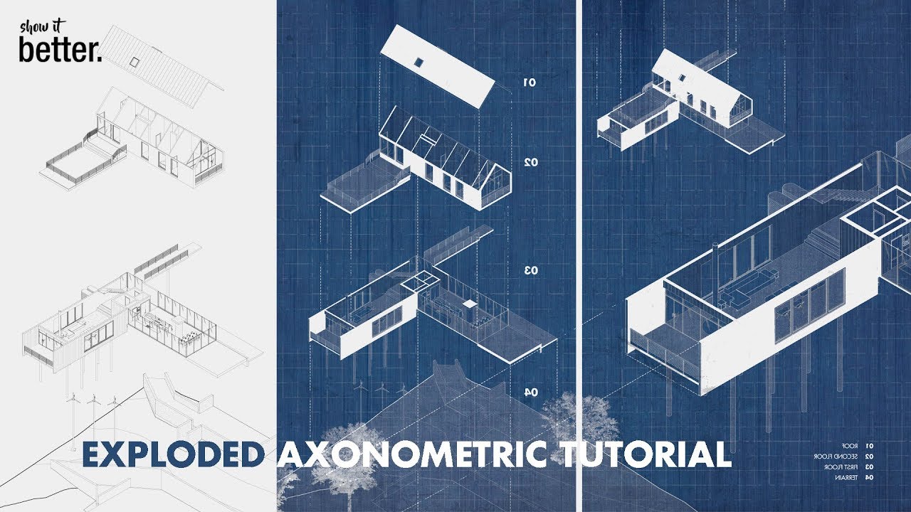 Exploded Axonometric Illustration Blueprint Style Tutorial