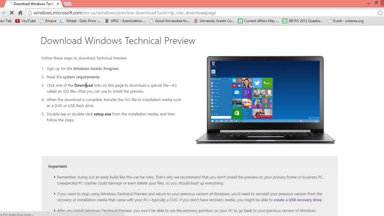 Download Windows 10 Technical Previews Offical site