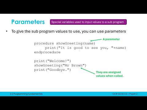 Defining Procedures and Using Parameters
