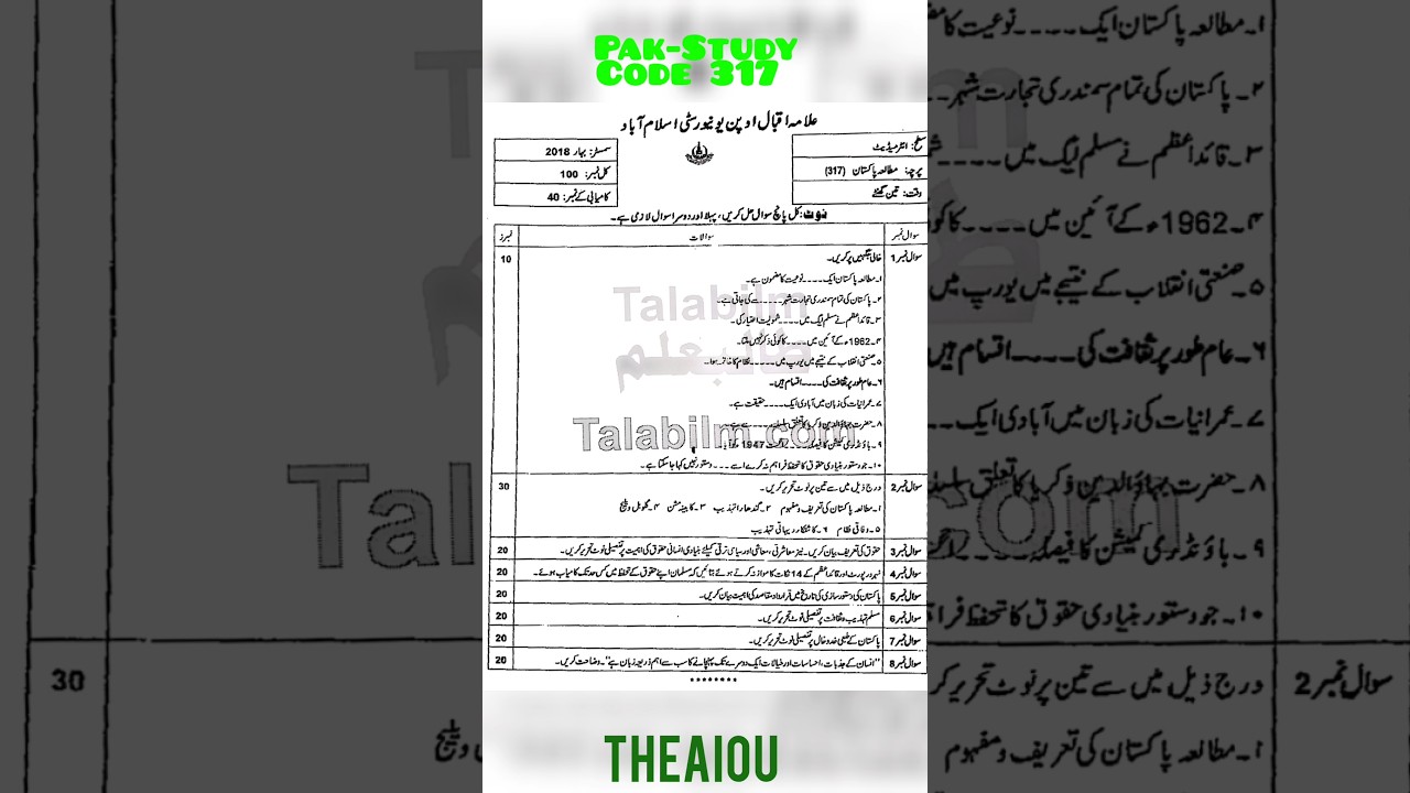 Pak-StudyCode 317 pastpapers  #ba317 #317pastpapers #317Guesspaper #aiou #317