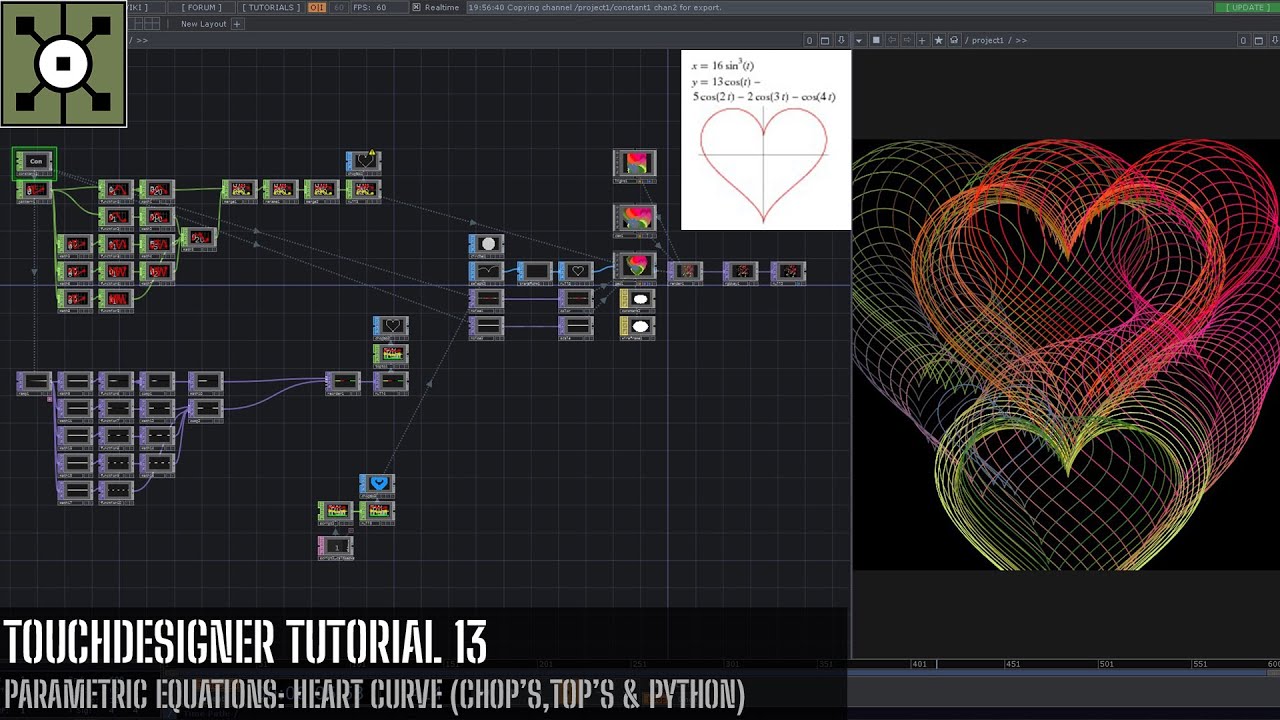 TouchDesigner Tutorial 13 - Parametric Equations: Heart Curve (CHOP's,TOP's & Python)