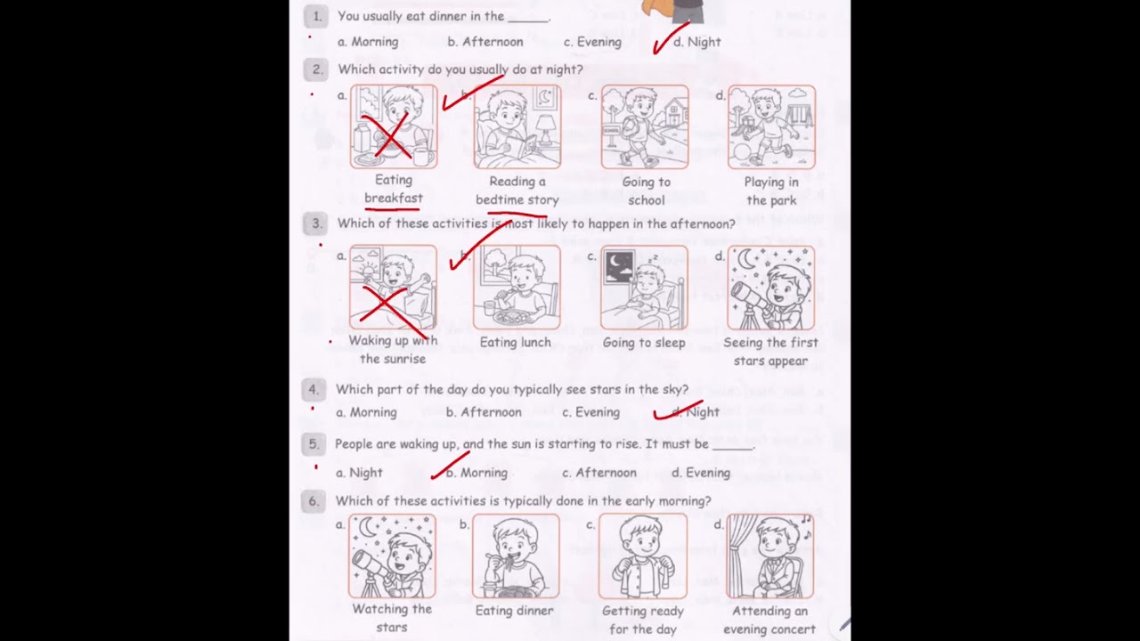 Math Olympiad Grade 1 Time Worksheet 1 Q.1,2,3,4,5,6