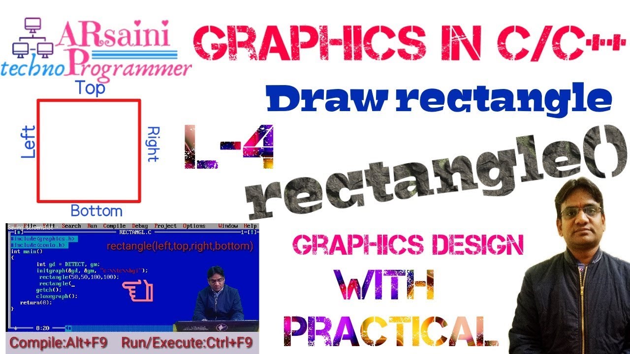 Graphics in C (L-4) || Draw rectangle using rectangle() function || draw rectangle
