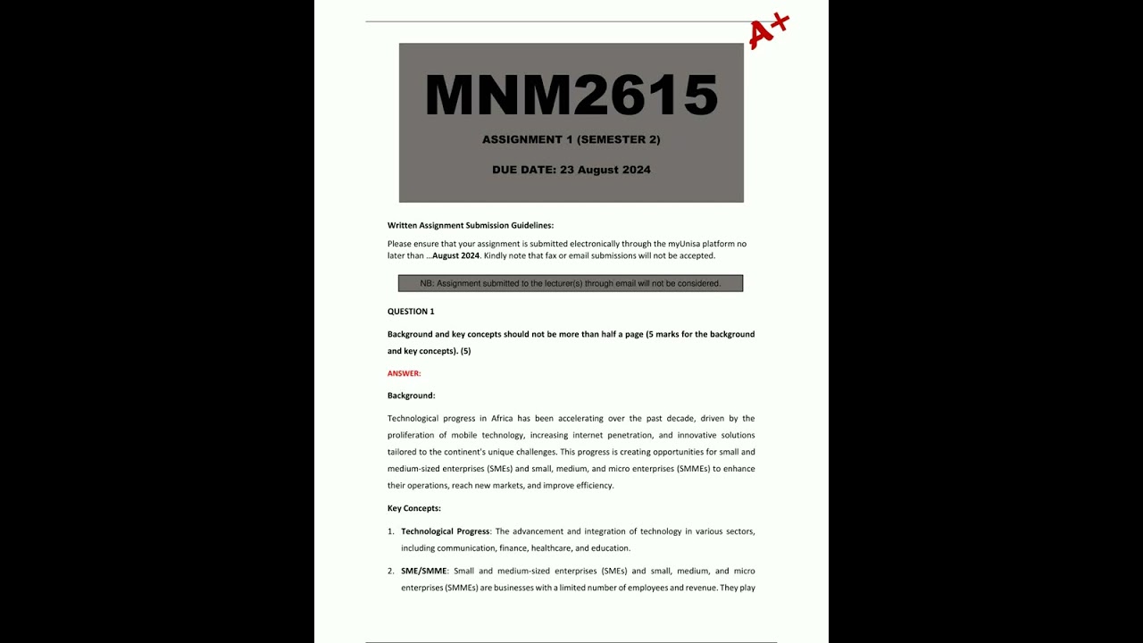 MNM2615 Assignment 1 Detailed Answers Semester 2 Due 23 August 2024