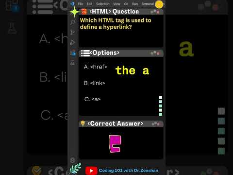 HTML Quiz 10: Which HTML tag is used to define a hyperlink? #html #htmlcss #htmlcoding #shorts