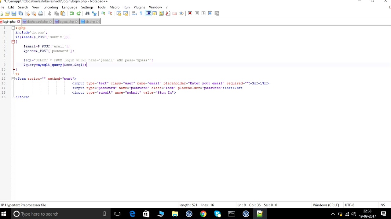 Login with session using php