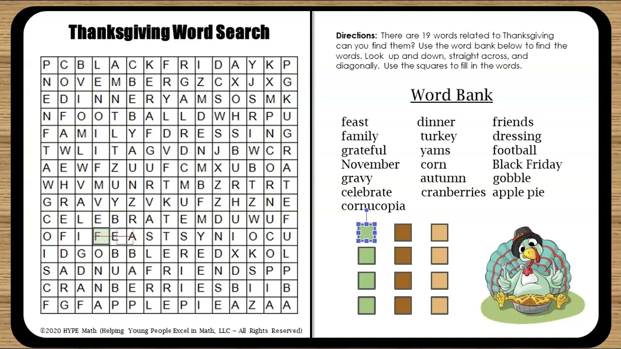 Thanksgiving Activity Book for Kids - Word Search Demo (Digital Book)