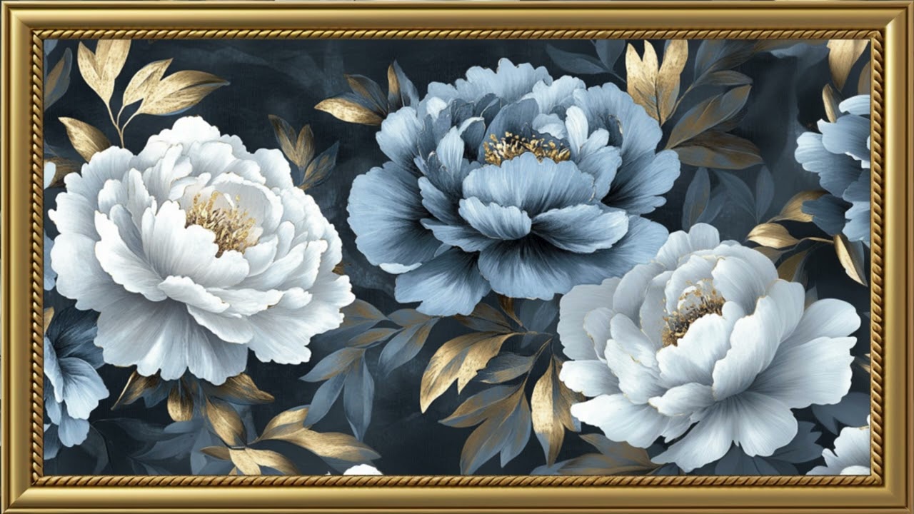 Vintage Blue and White Painting | Gold Frame TV Art | Art Screensaver for TV 2 Hrs