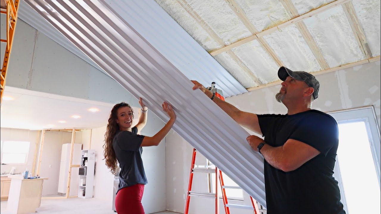Installing Corrugated ROOFING METAL for our Cathedral Ceiling | Building Our Own Home Ep.70 Part 1