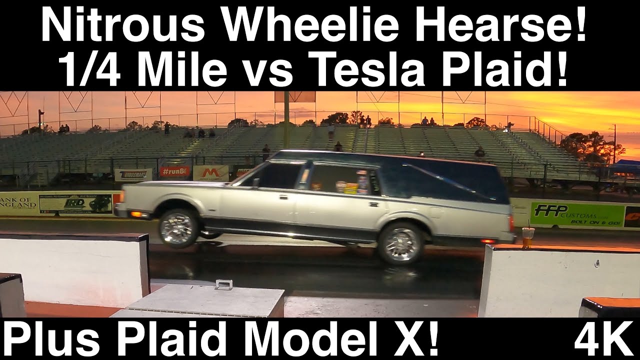 Wheelie-Pulling Nitrous Hearse Drag Races Tesla Model S Plaid – The ...