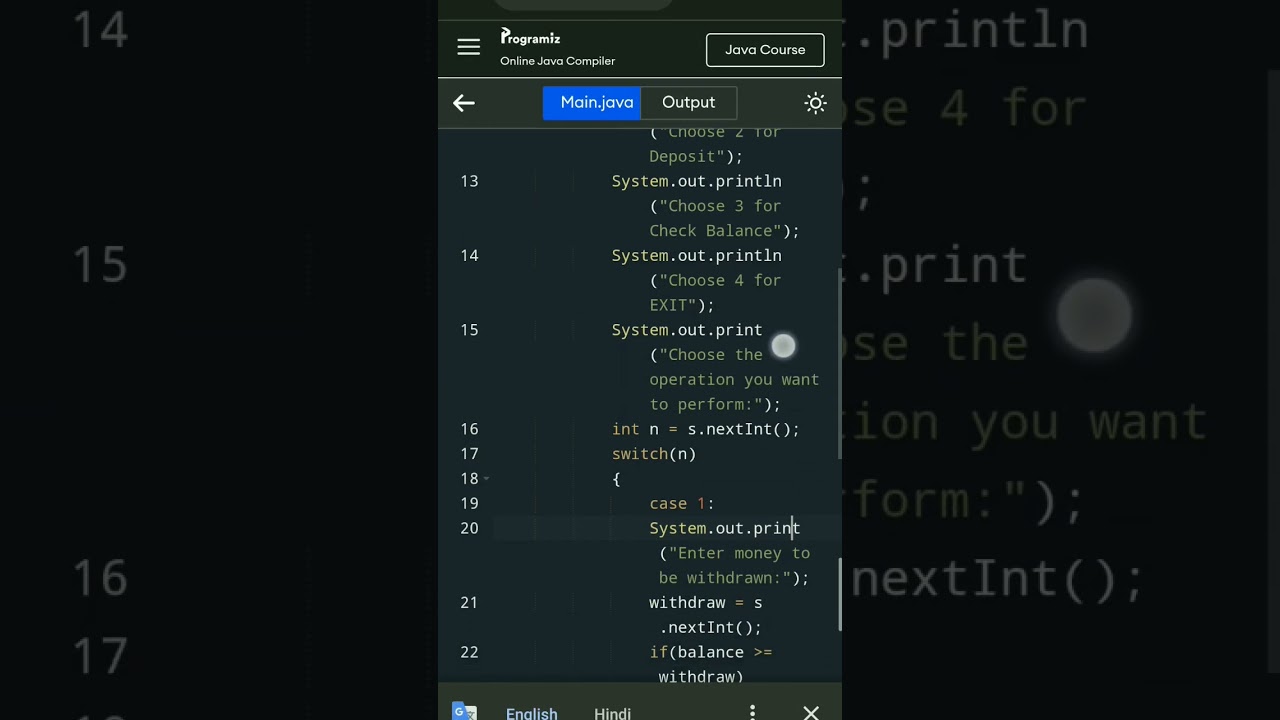 Java program to print a atm