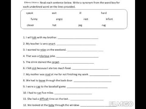 Synonyms worksheet part 2