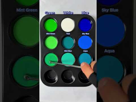 Create 9 Colors from 3 Colors Green + White + Blue #mixing #satisfying