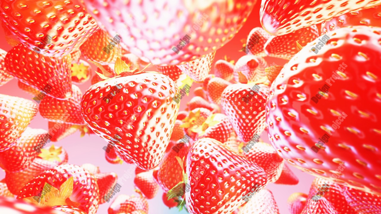 Falling strawberries on pink background. Close up. 4K