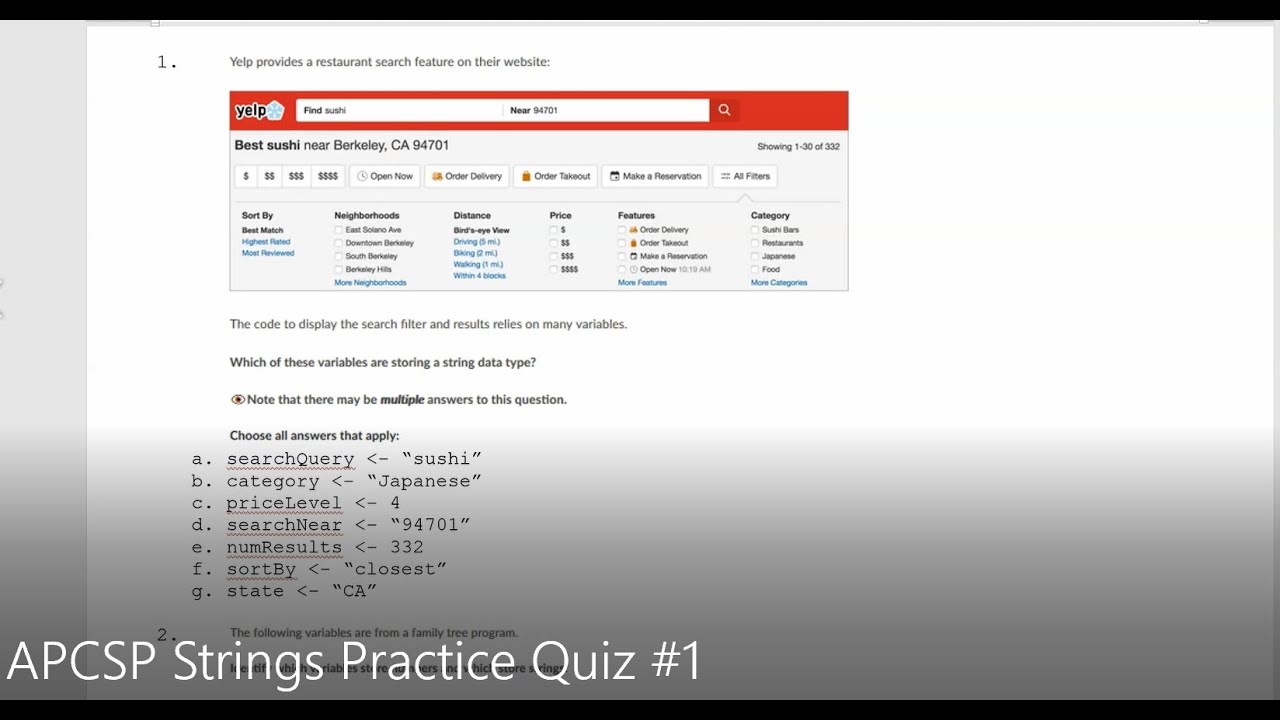 JAVA - Lesson #112 - APCSP - Strings Practice Quiz #1