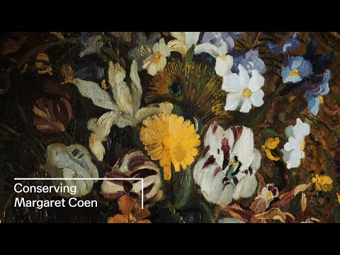 Conservation treatment of Margaret Coen’s ‘Flowers with peacock feathers’