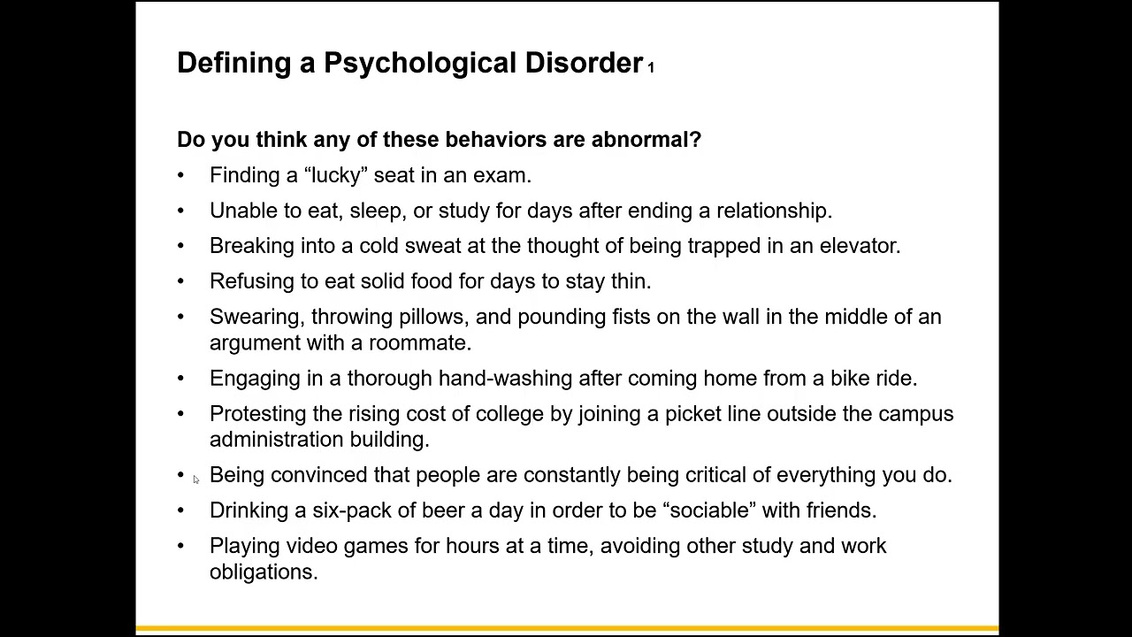 Abnormal Psychology: Ch. 1 Overview to Understanding Abnormal Behavior