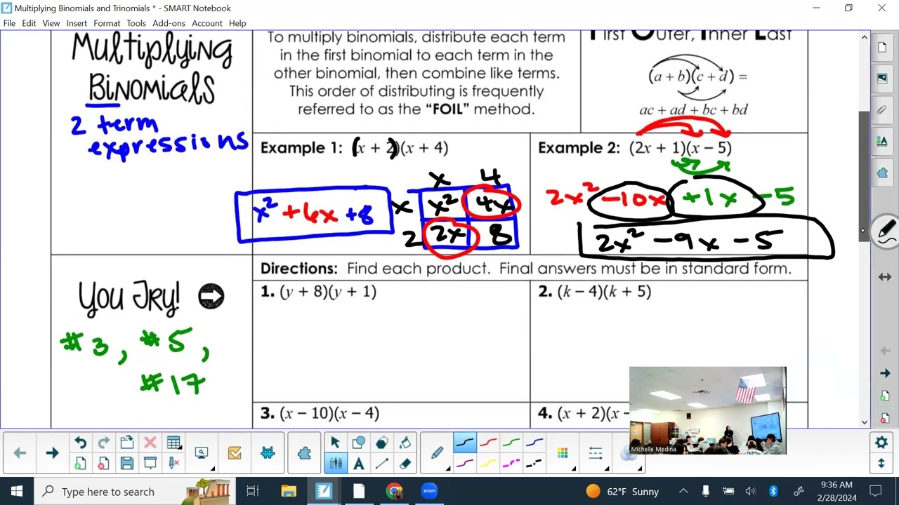 Multiplying Polynomials Notes and Coloring Activity