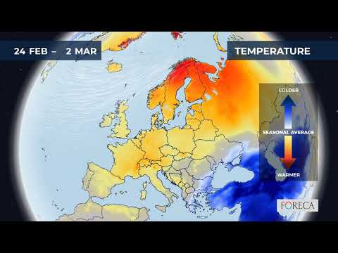 Monthly temperature forecast for Europe 15/2/2025