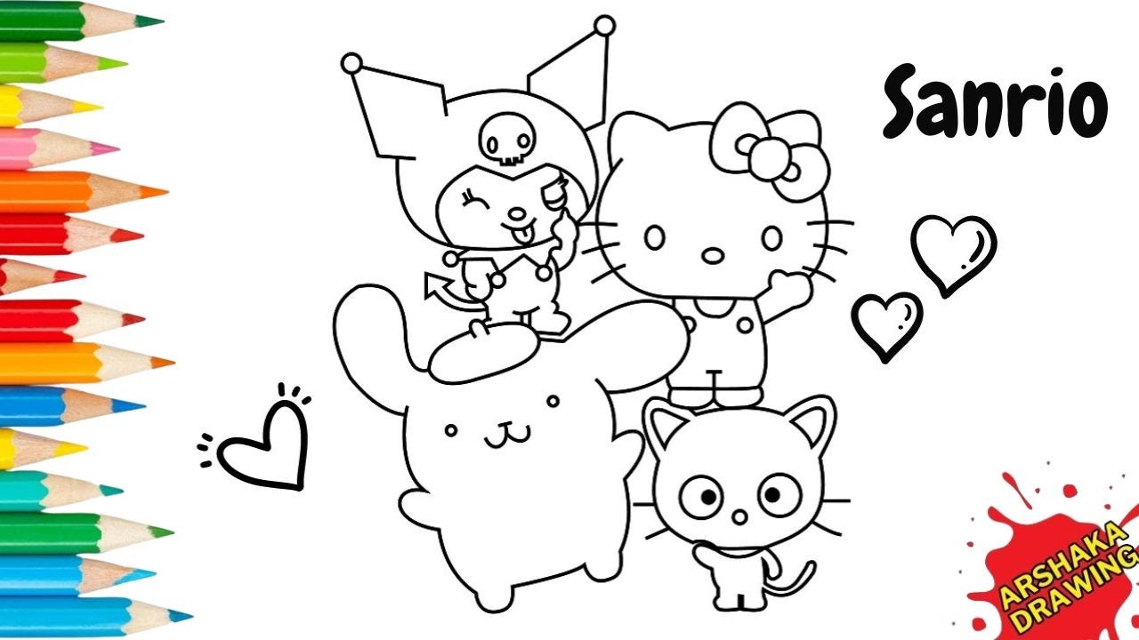 Cute Sanrio Characters Coloring Pages Tutorial | How to Color Hello Kitty, Kuromi and Friends