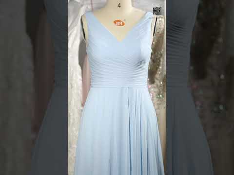 BABARONI V Neck Long Chiffon Dress with Bow