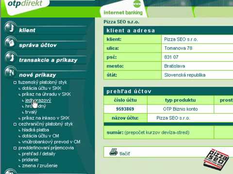 OTP banka internet banking - použiteľnosť | Videocast Pizza SEO