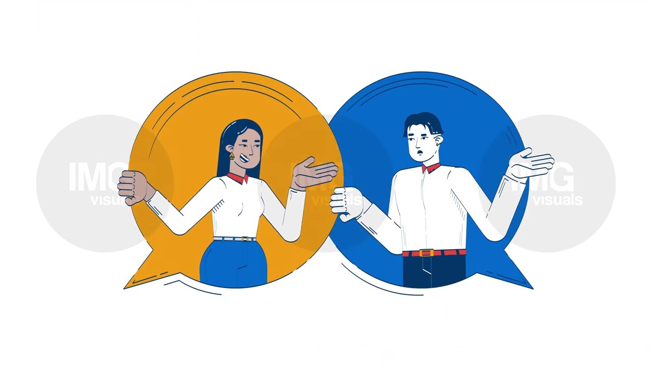 Dialogue between diverse colleagues in speech bubbles hand drawn whiteboard animation