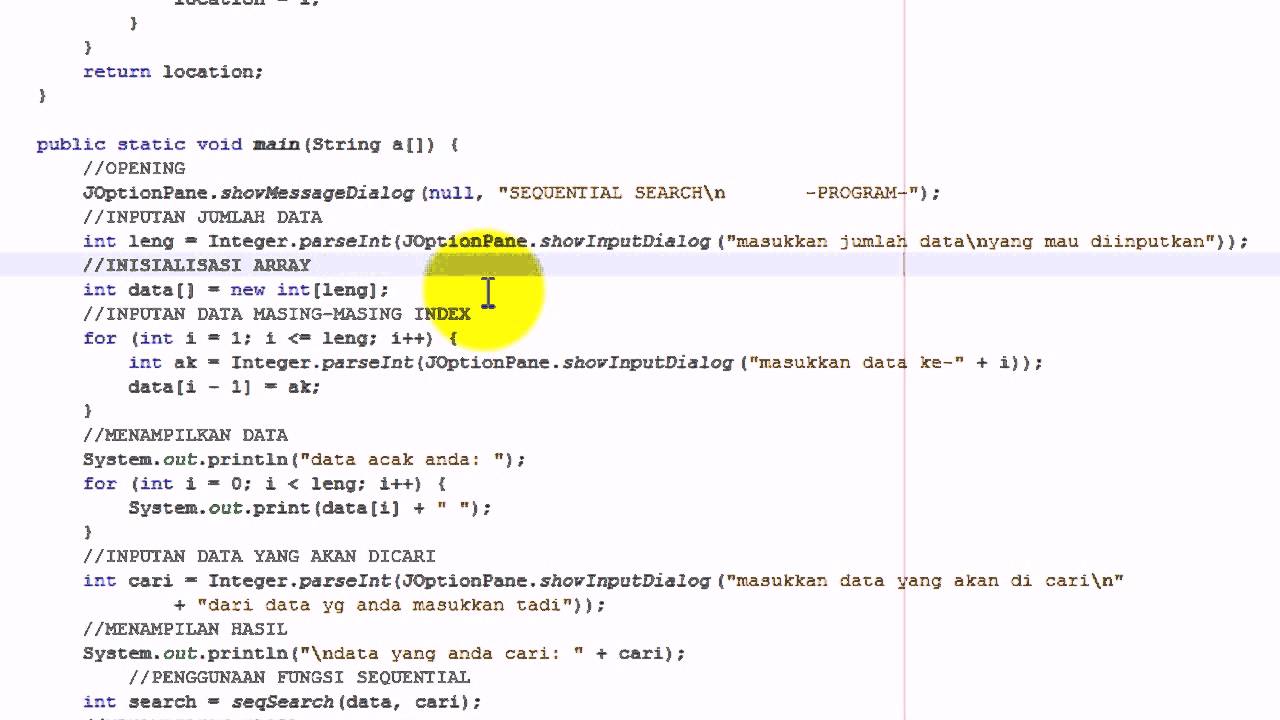 video metode Sequential Searching pada java