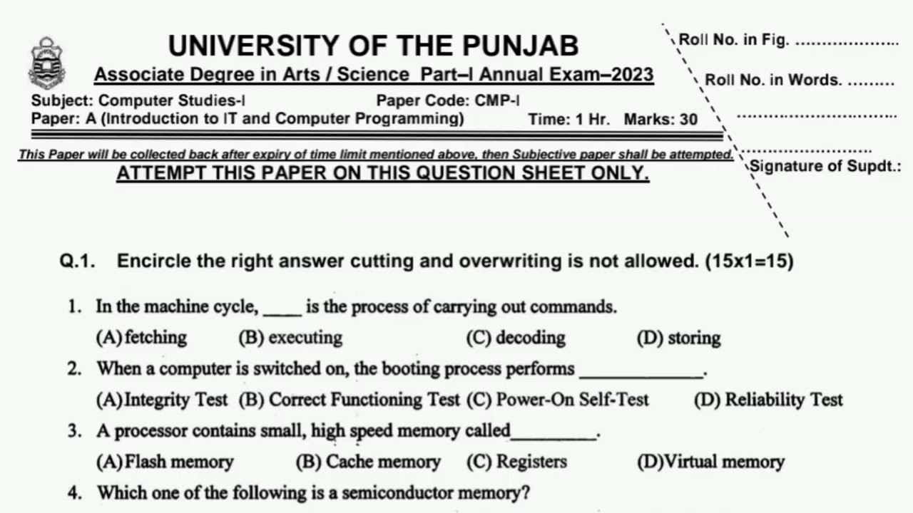 BA ,BSC part 1 computer science paper 2023/pu past papers