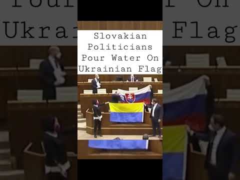 Slovakian Politicians Pour Water On Ukrainian Flag.