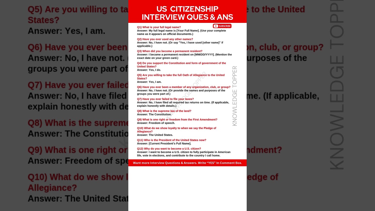 US Citizenship Interview Questions and Answers