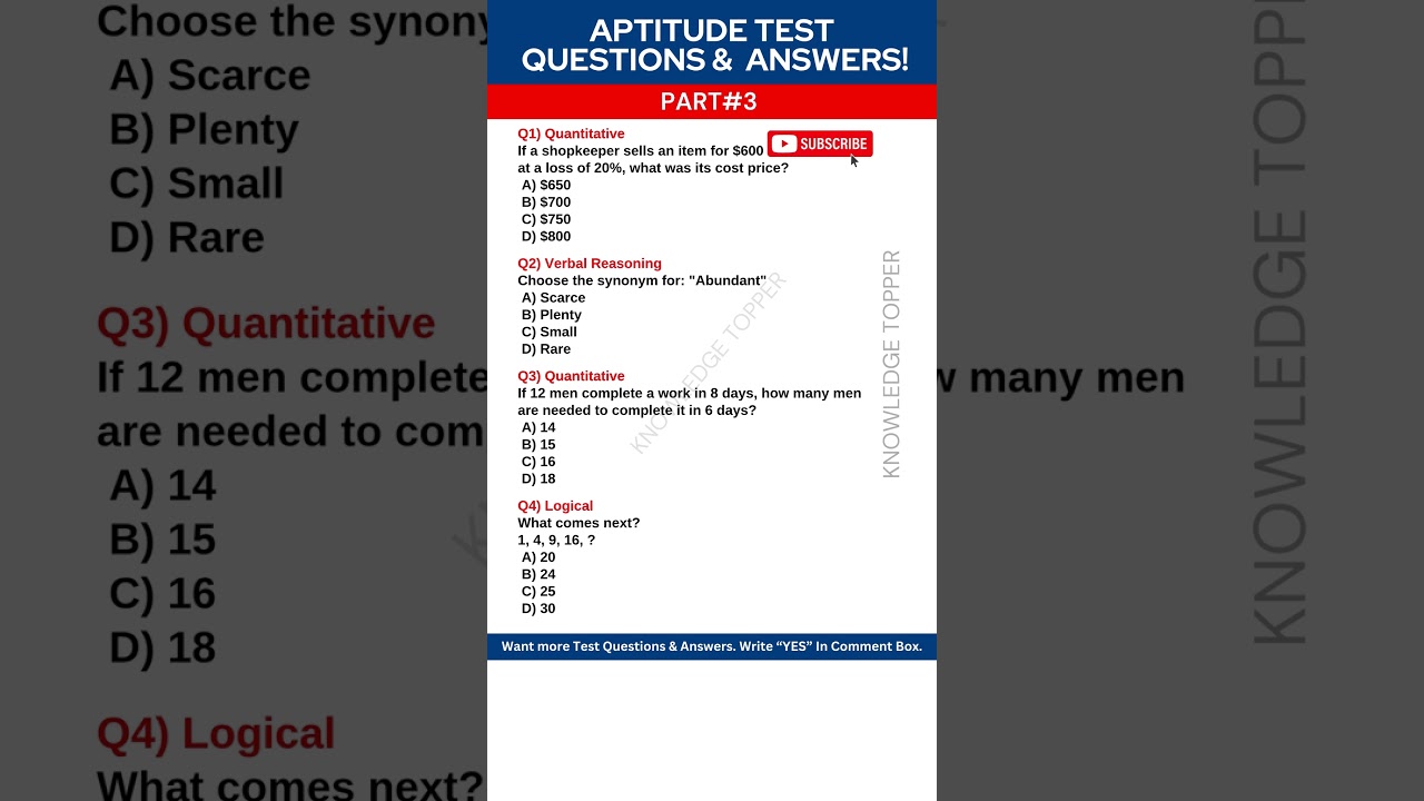 Aptitude Test Preparation | Aptitude Test Assessment Questions and Answers