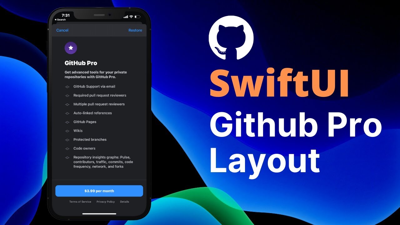 SwiftUI: GitHub Pro Layout (2021, Xcode 12, SwiftUI 2) - iOS Development for Beginners