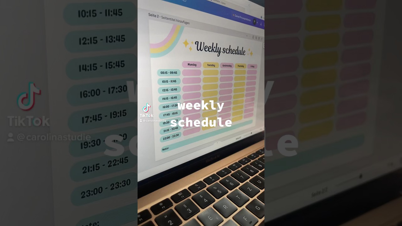 weekly schedule 🗓️ #weeklyschedule #planner #study #university #student #aesthetic #carolinastudie