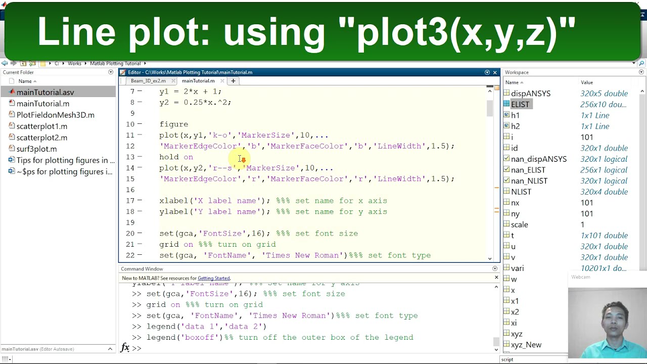 Line plot in MATLAB using plot3(x,y,z)